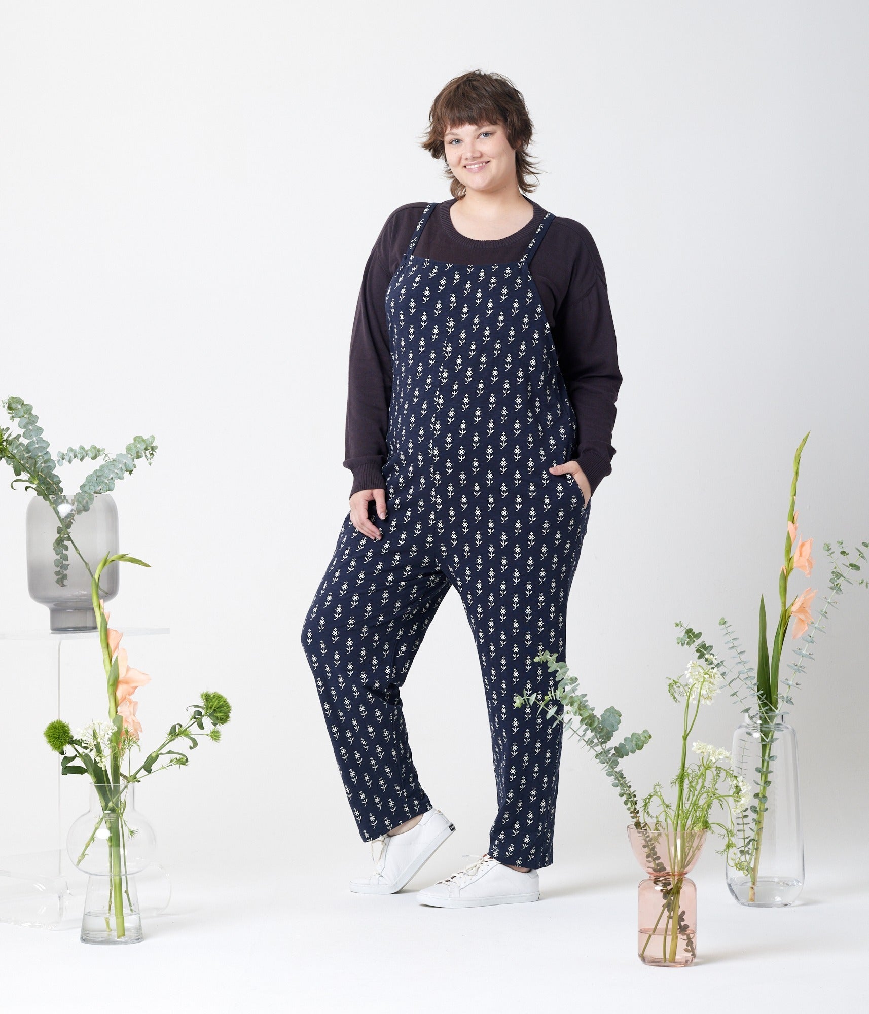 Cadence Overall - Dark Blue Floral